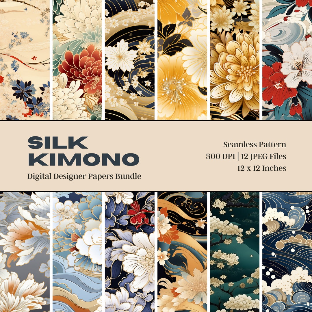 12 Silk Kimono Digital Paper, Seamless Design, Slik Texture, Printable ...