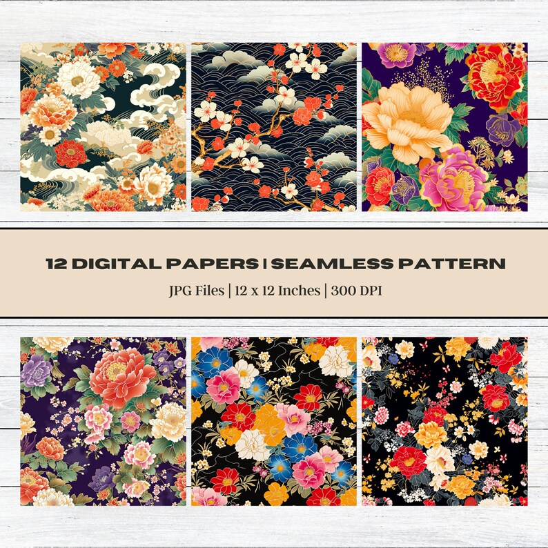 12 Japanese Kimono Digital Paper, Sakura, Kimono Robe, Seamless Design ...