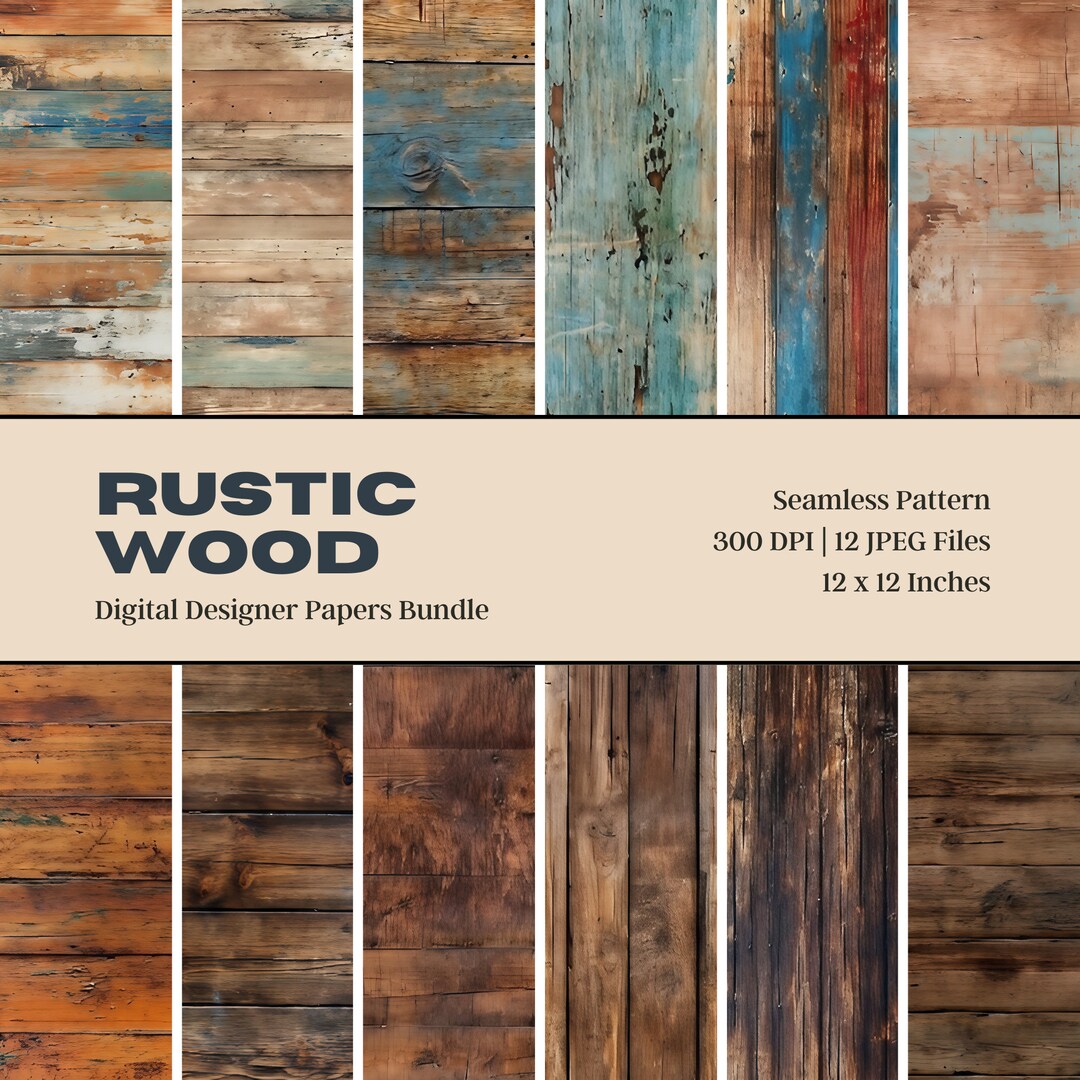 12 Rustic Wood Digital Paper, Seamless Pattern, Wood Texture Paper ...
