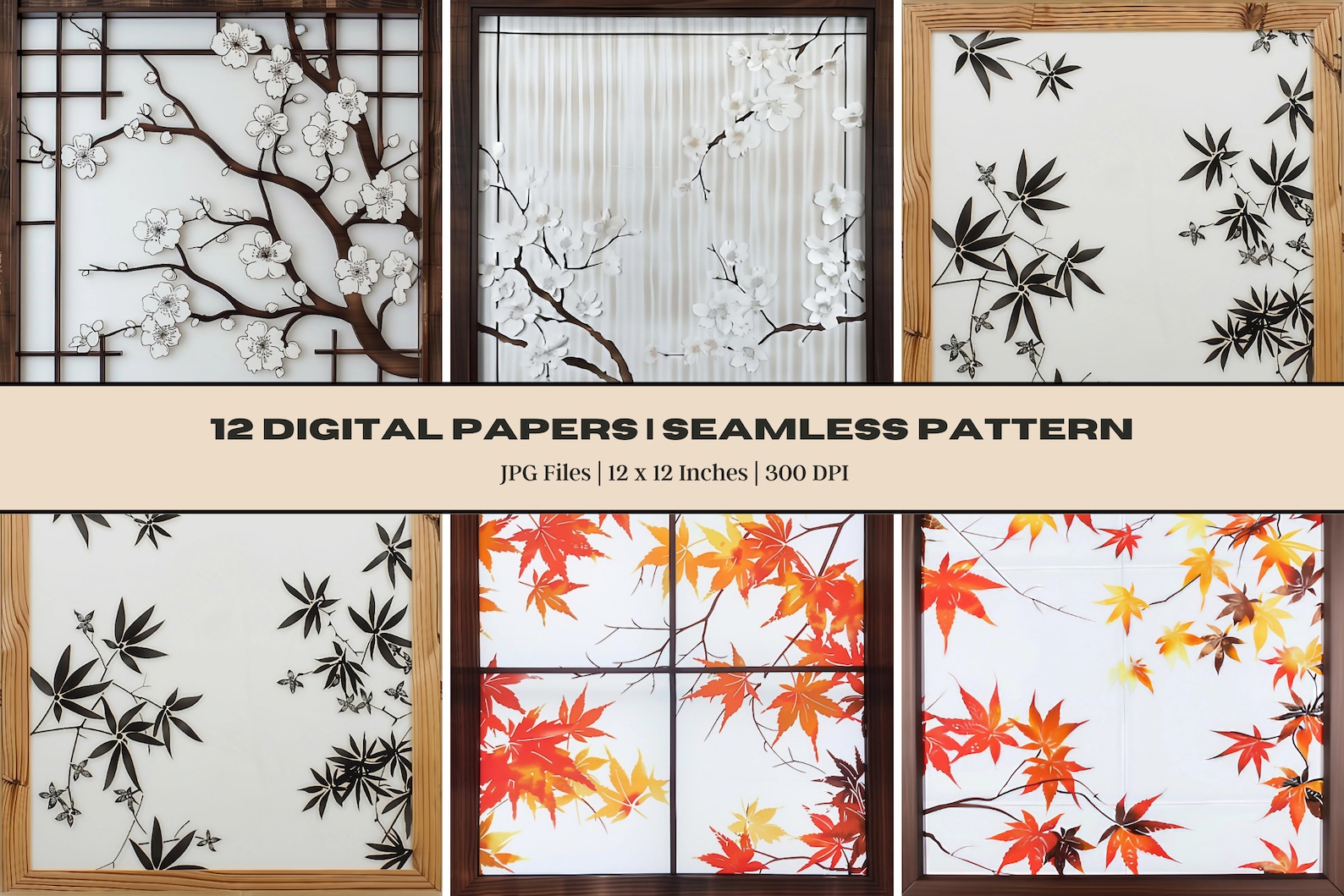 12 Japanese Paper Panels Digital Paper, Zen Garden, Japanese Paper ...