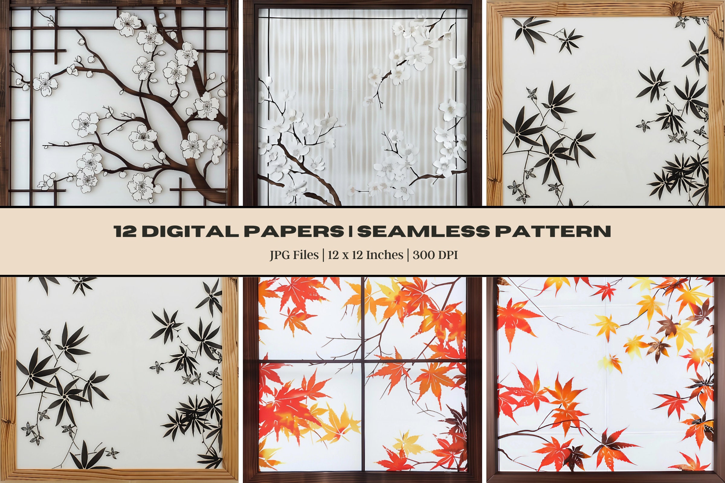 12 Japanese Paper Panels Digital Paper, Zen Garden, Japanese Paper ...