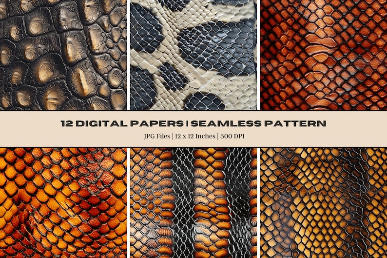 12 Snake Skin Digital Paper, Leather Pattern, Snake Skin Textures ...