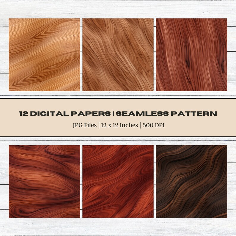 12 Wood Grain Digital Paper, Seamless Pattern, Noble Wood, Wood Texture ...