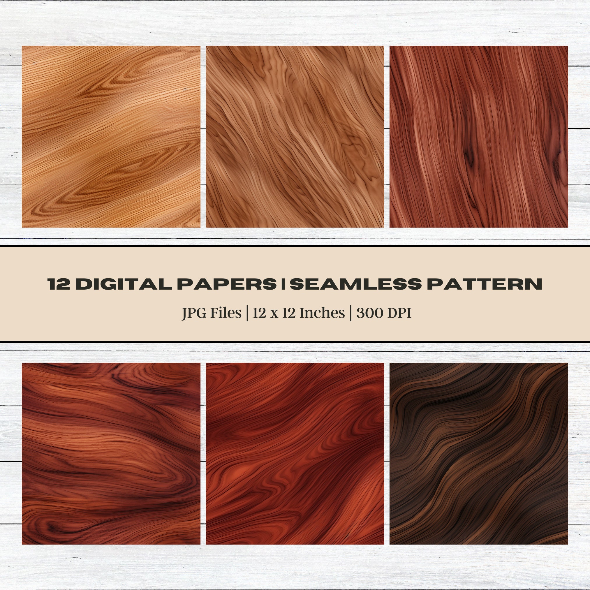 12 Wood Grain Digital Paper, Seamless Pattern, Noble Wood, Wood Texture ...