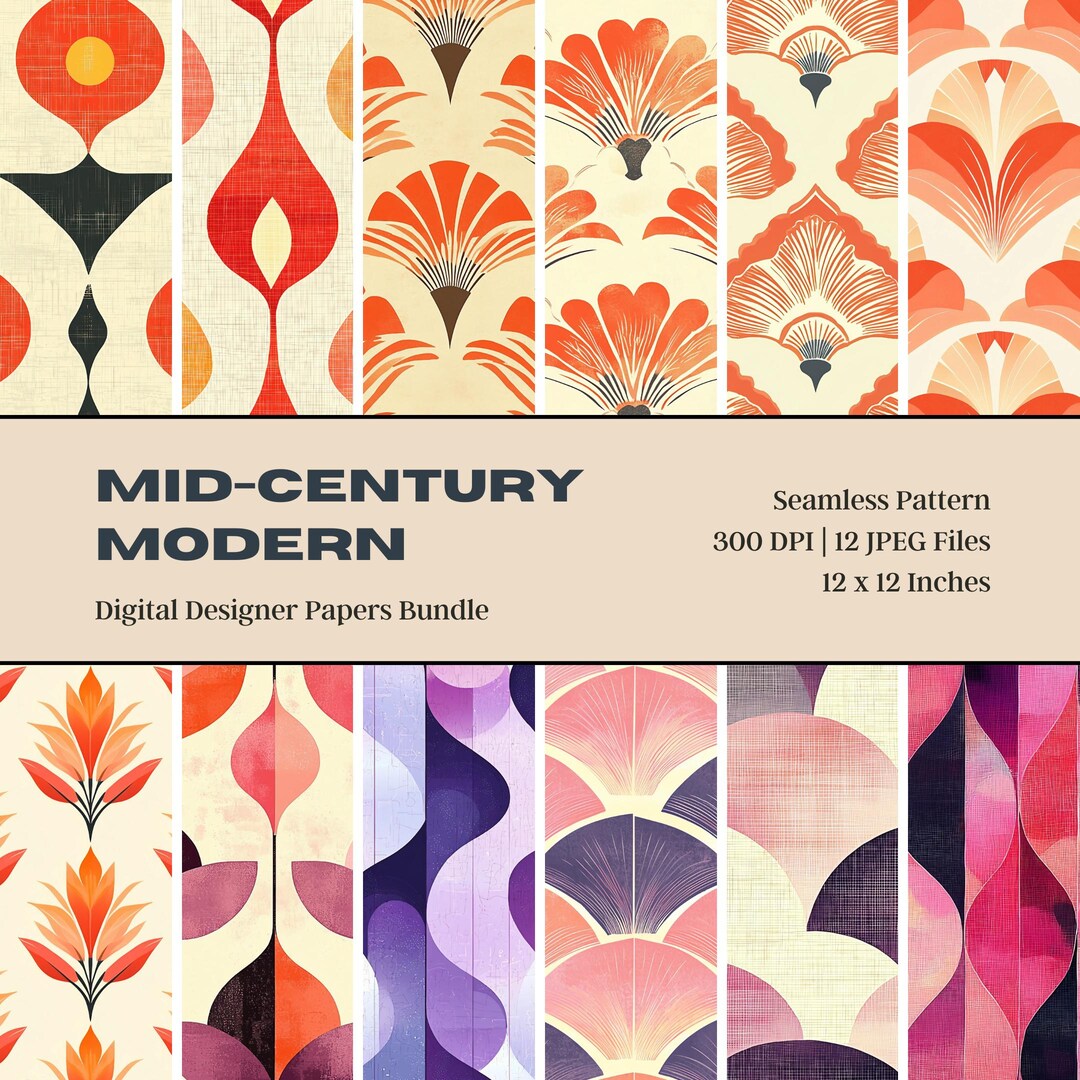 12 Mid-century Modern Digital Paper, Seamless Design, Retro Pattern ...