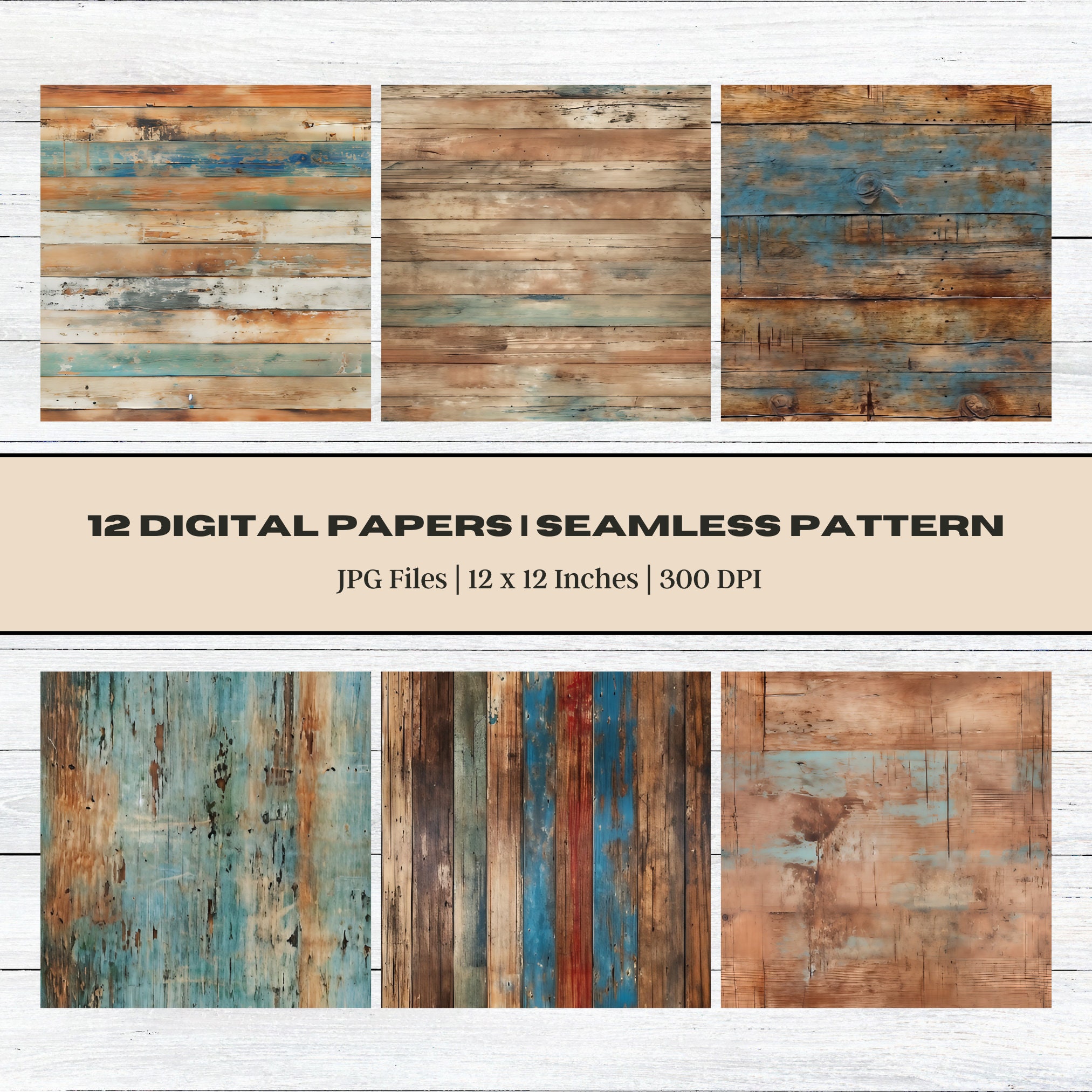 12 Rustic Wood Digital Paper, Seamless Pattern, Wood Texture Paper ...