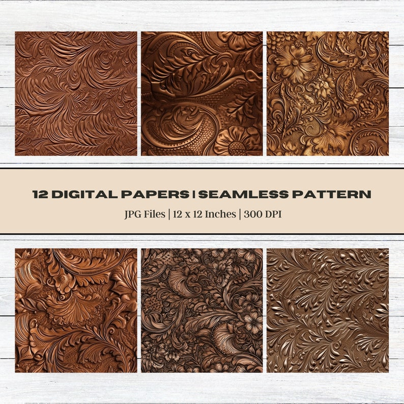 12 Engraved Leather Digital Paper, Leather Pattern, Dark Engraved ...