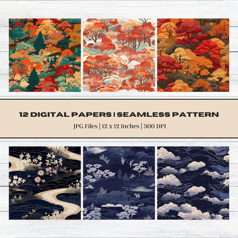 12 Japanese Nature Digital Paper Seamless Design Wave - Etsy