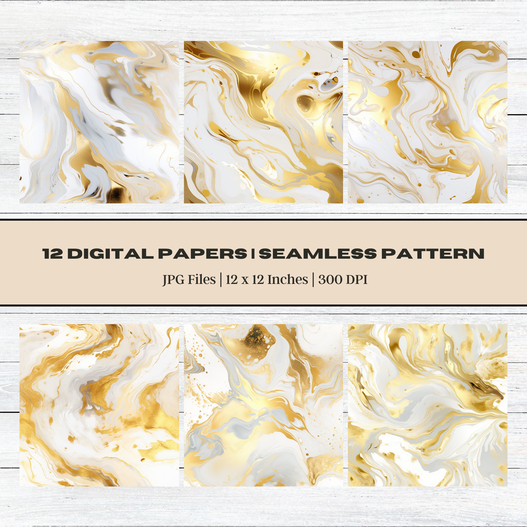 White Gold Marble Digital Paper, Seamless Stone Texture (digital ...