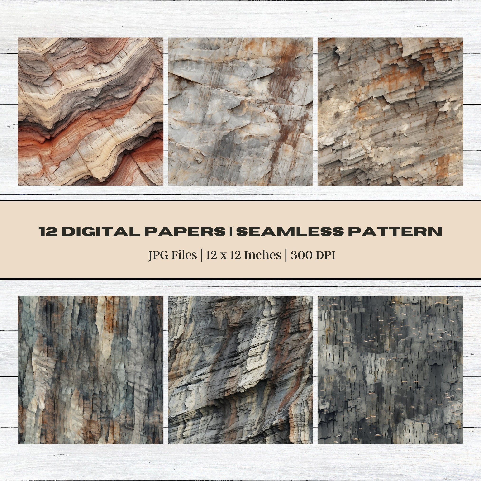 12 Cliff Rock Digital Paper, Seamless Pattern, Stone Texture Background ...