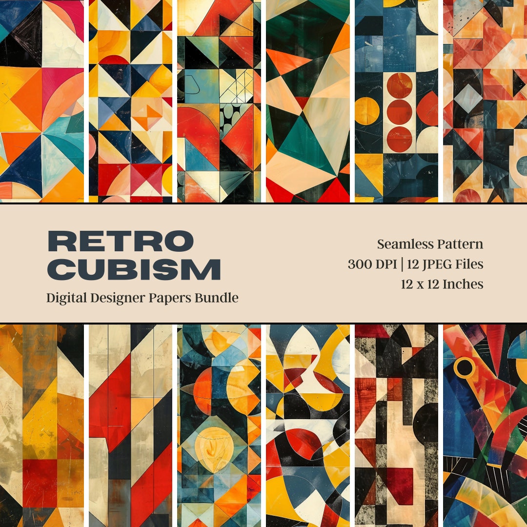 12 Retro Cubism Seamless Patterns, Geometric Abstract Cubism, Franz ...