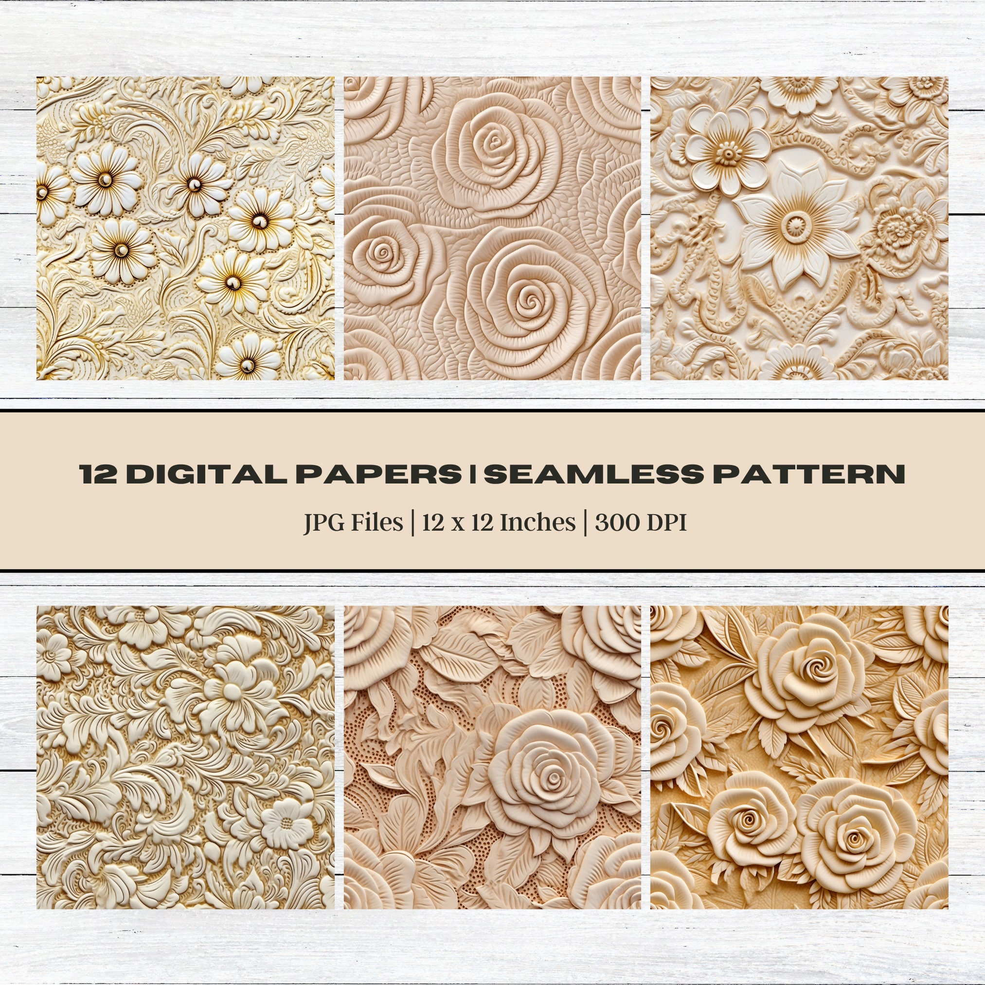 12 Floral Leather Digital Paper, Pale Floral Leather, Leather Journal ...