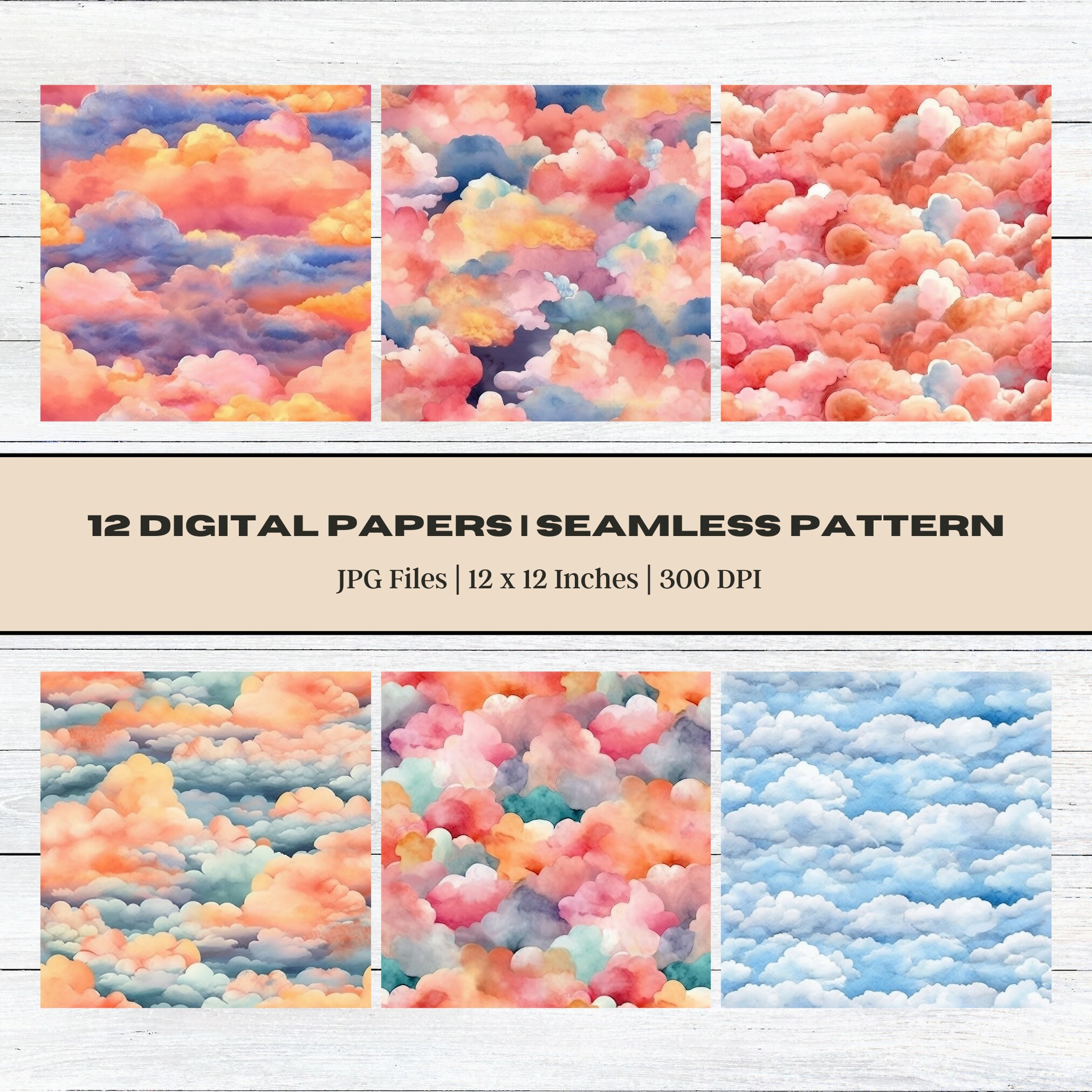 Watercolor Clouds Digital Paper, Seamless Pattern (digital Download) - Etsy