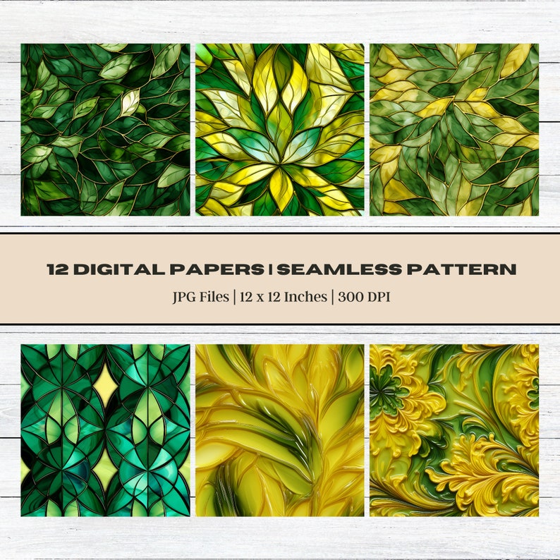 12 Stained Glass Digital Paper, Stained Glass Patterns, Stained Glass ...