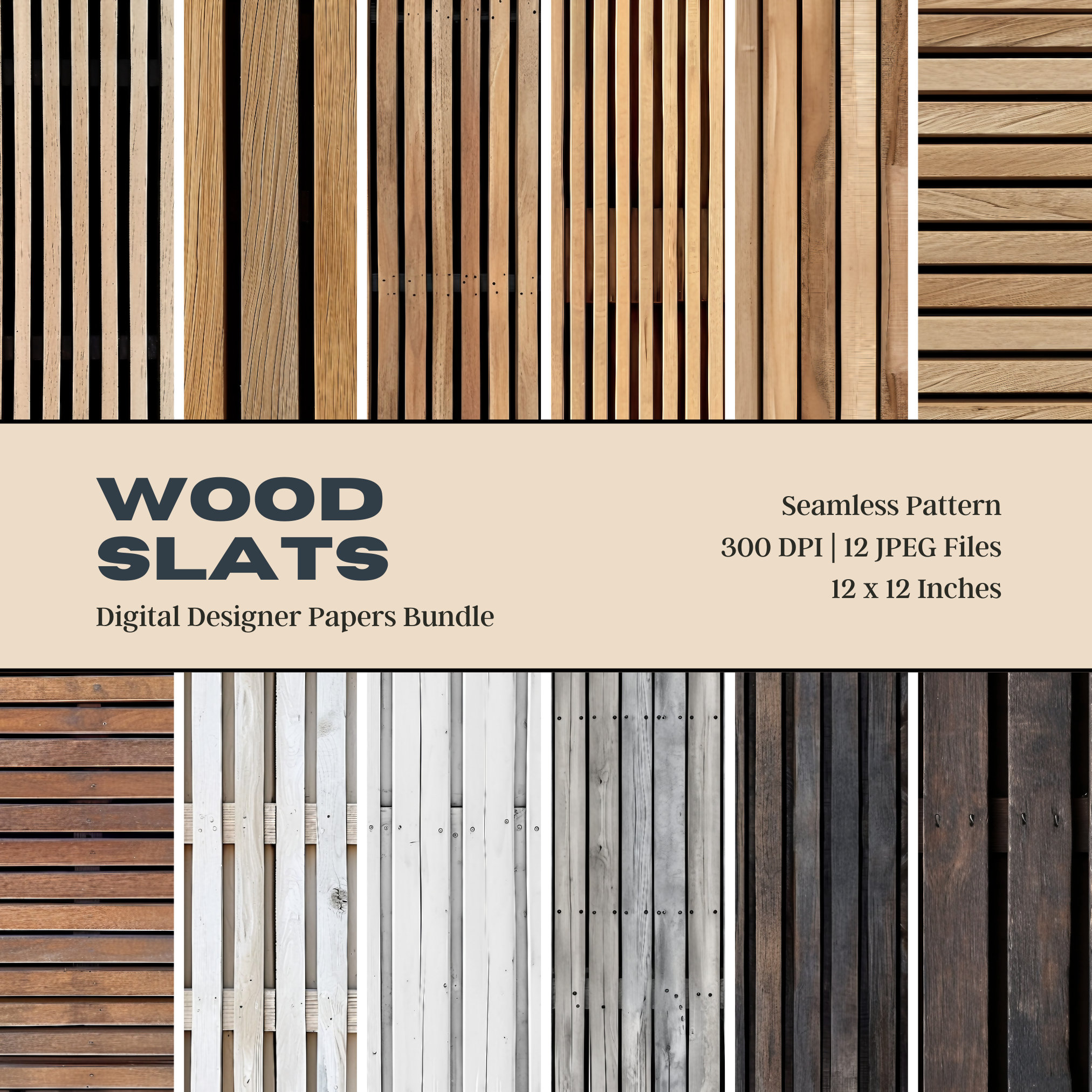 12 Wood Slats Digital Paper, Seamless Pattern, White Texture Paper ...
