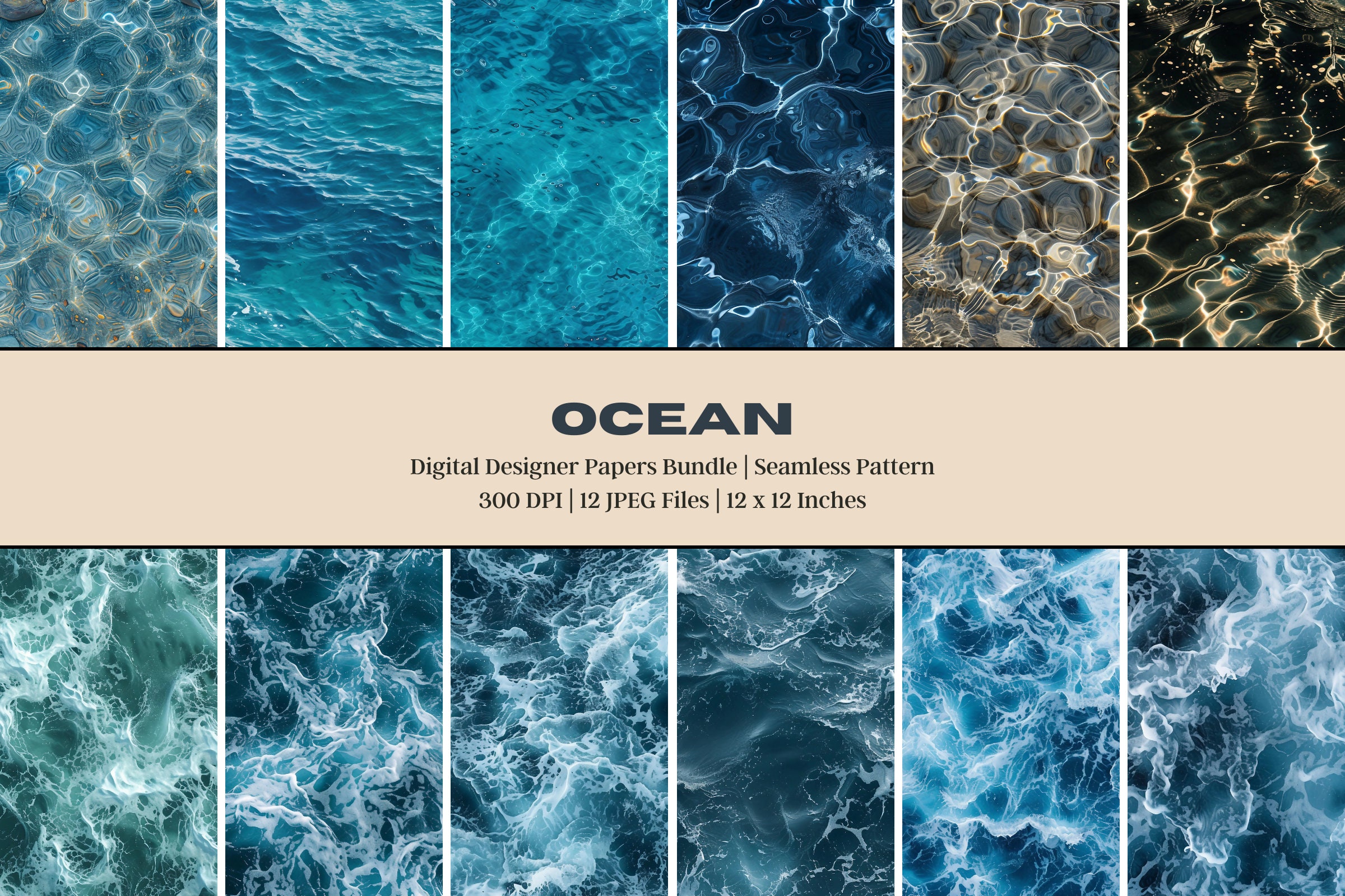 12 Ocean Digital Paper, Ocean Artwork, Ocean Inspired, Wave Pattern ...