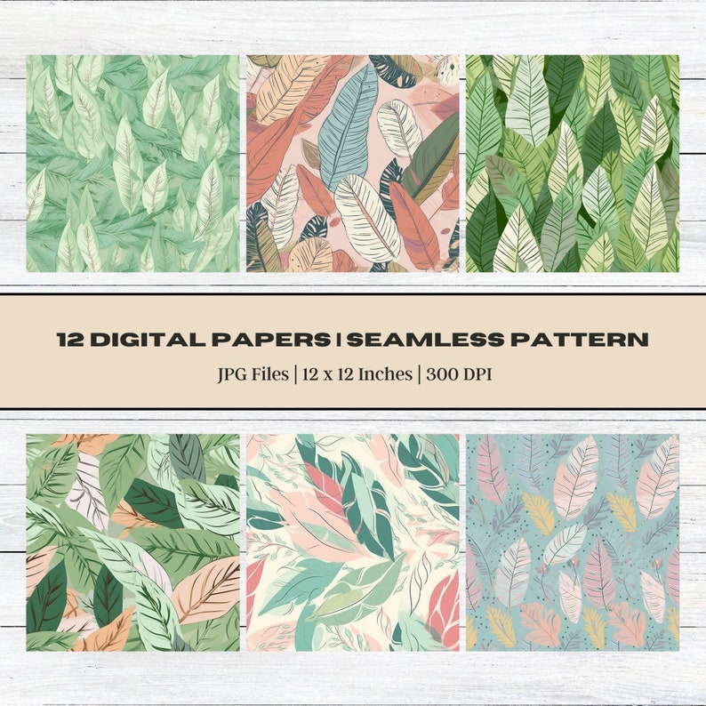 12 Boho Leaves Seamless Patterns, Scrapbook Paper, Hippie Digital ...