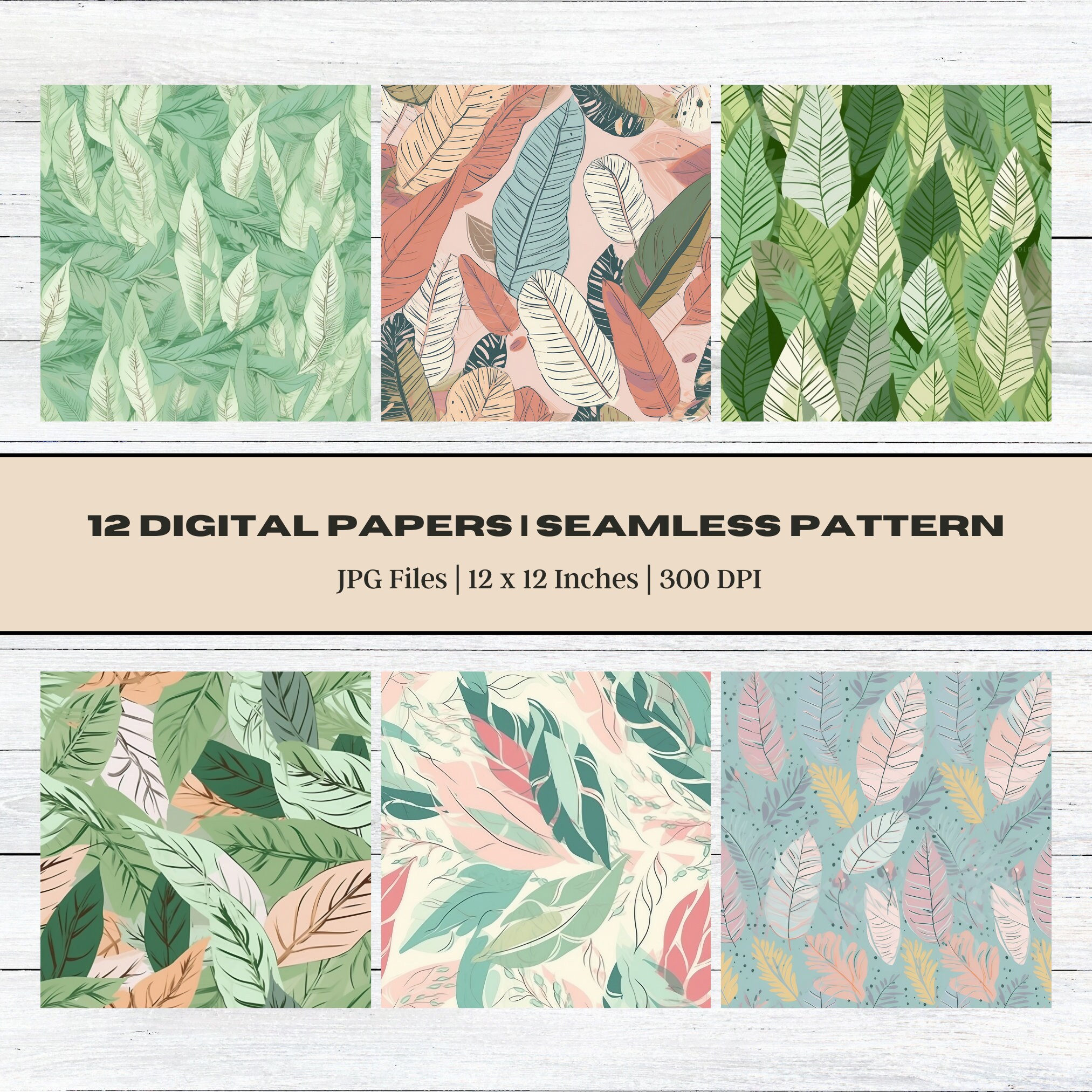 12 Boho Leaves Seamless Patterns, Scrapbook Paper, Hippie Digital ...