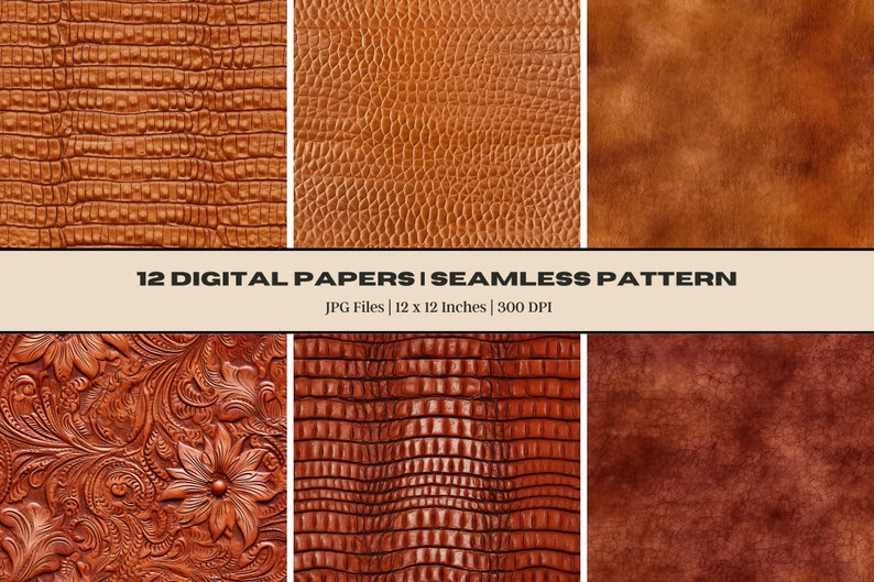 12 Embossed Leather Digital Paper, Distressed Leather, Alligator ...
