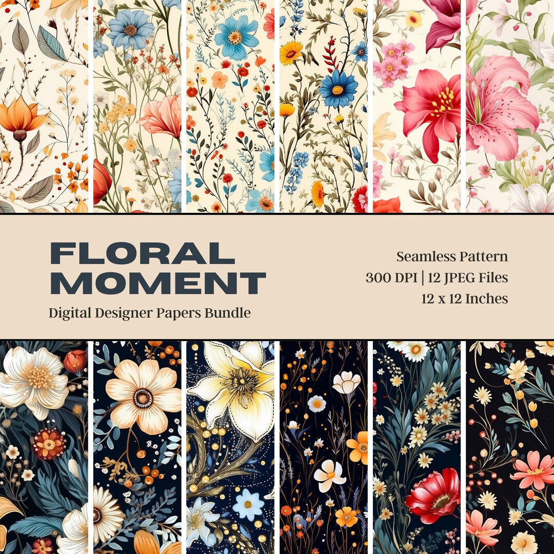 Floral Seamless Pattern, 12 Spring Flower Digital Papers (digital ...