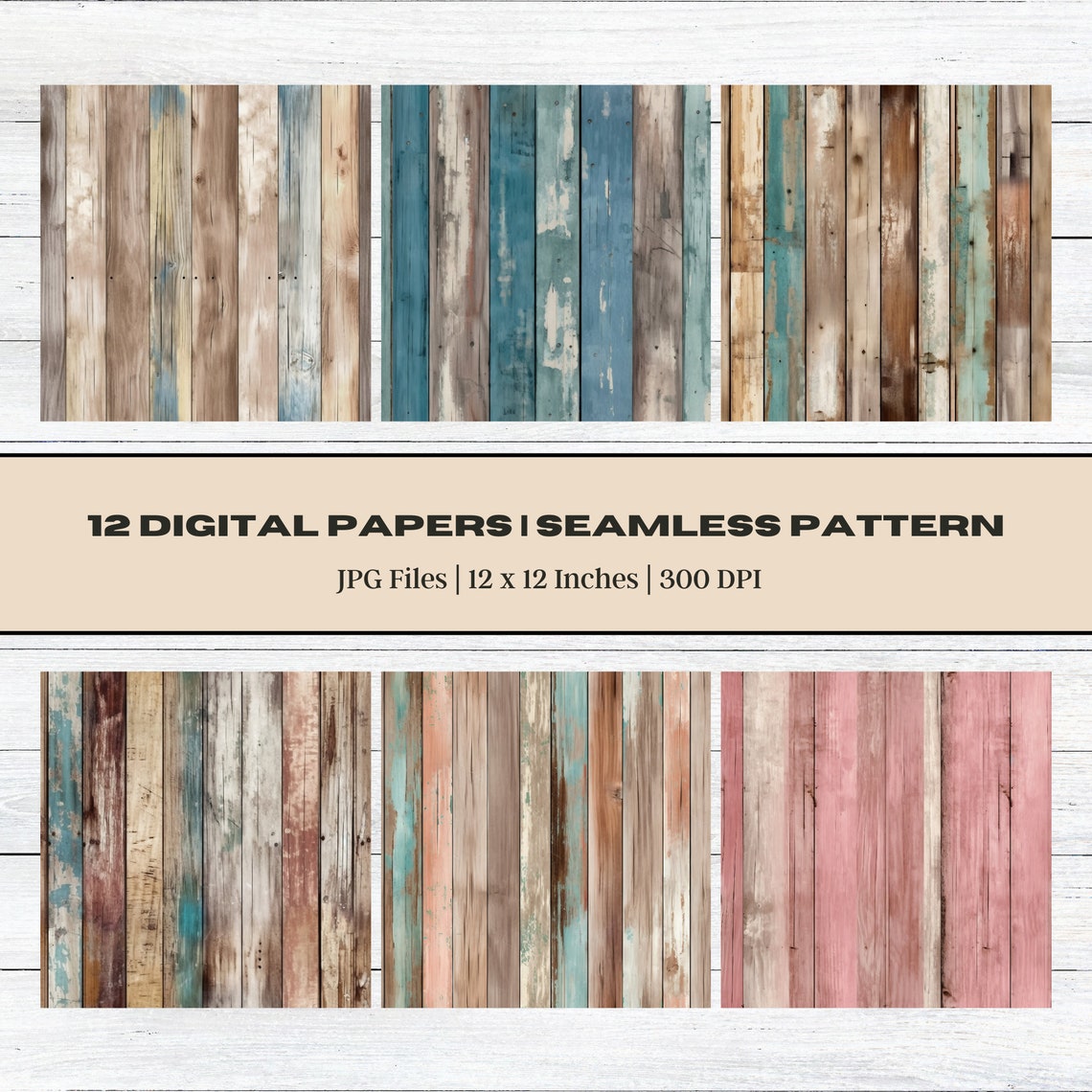 12 Shabby Wood Digital Paper, Wood Texture Paper, Rustic Wood ...
