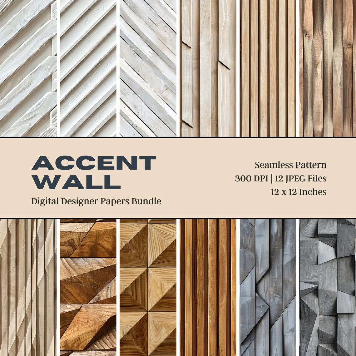 12 Wood Slat Accent Wall Digital Paper, Wood Slat Wall, Wood Wall Decor ...
