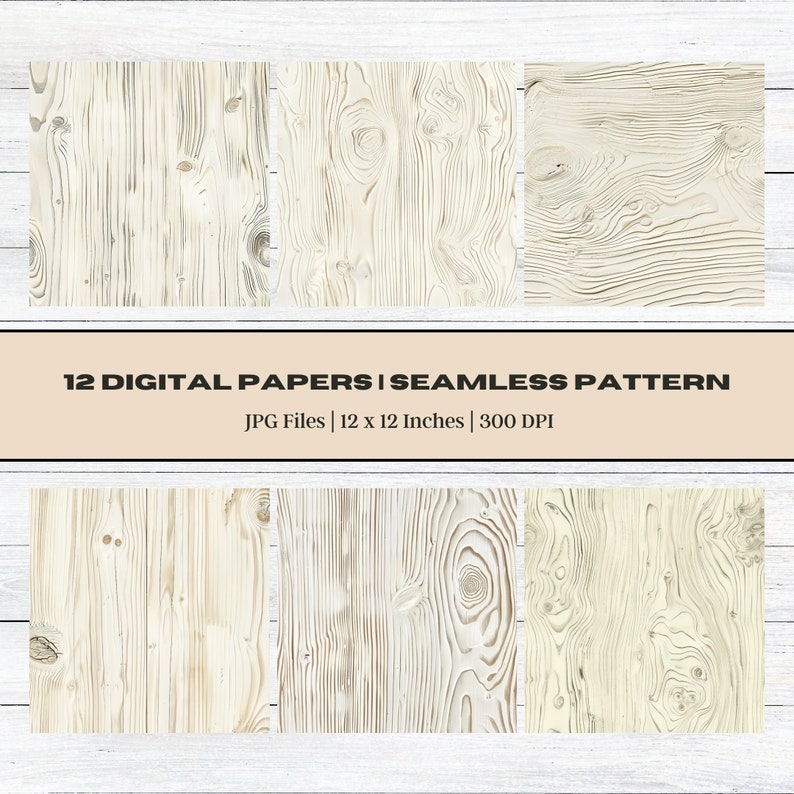 12 White Wood Grain Digital Paper, Seamless Pattern, White Texture ...