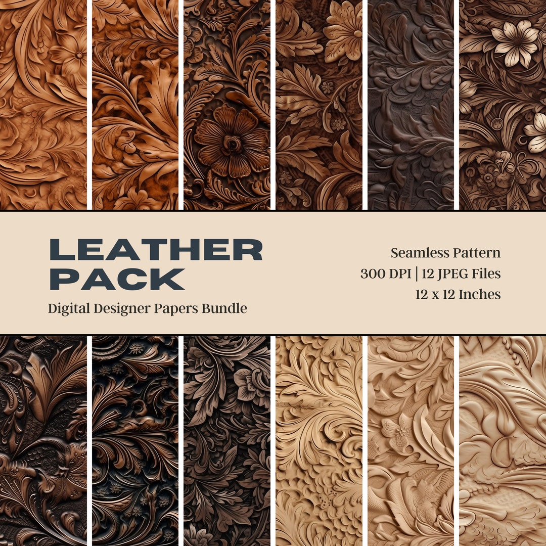 12 Embossed Leather Digital Paper, Leather Pattern, Floral Western ...