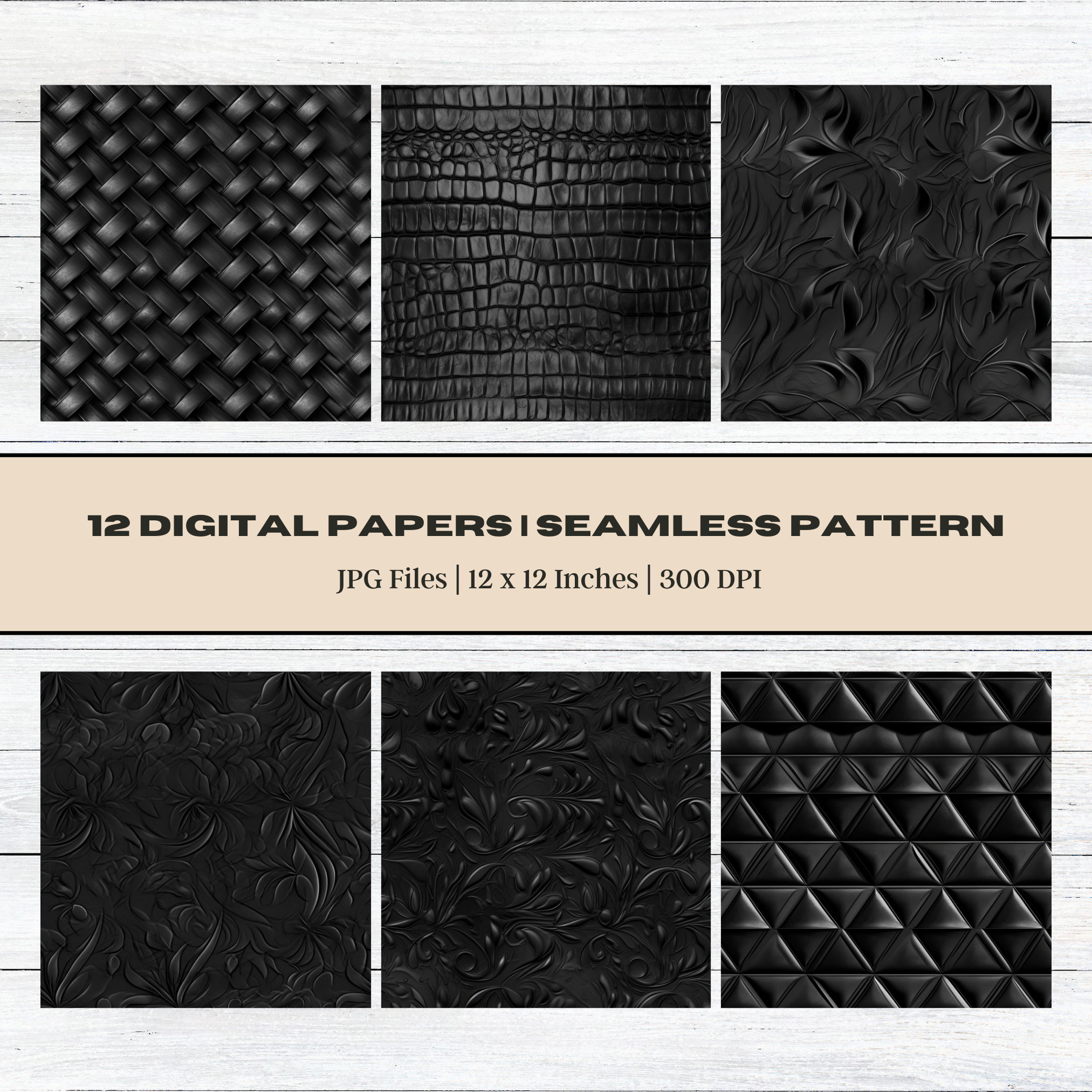 12 Black Leather Digital Paper, Leather Pattern, Seamless Design ...