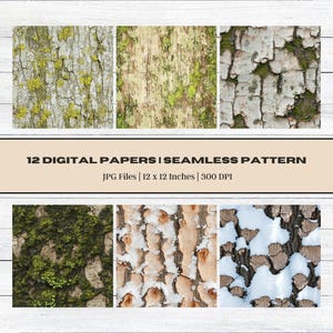 Tree Bark Digital Paper, 12 Seamless Rustic Wood Textures (digital ...