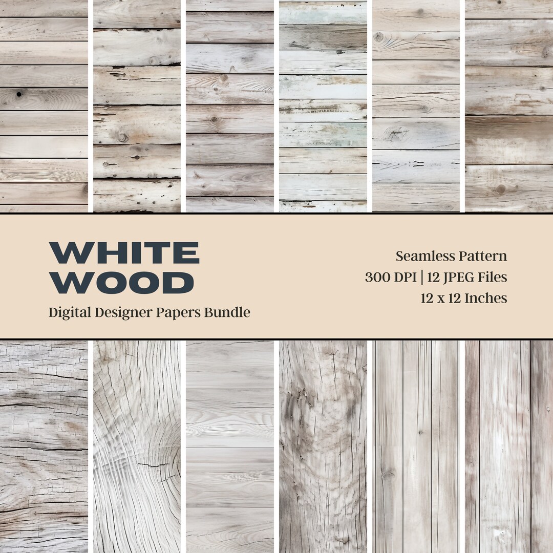 12 White Wood Digital Paper, Seamless Pattern, White Texture Paper ...