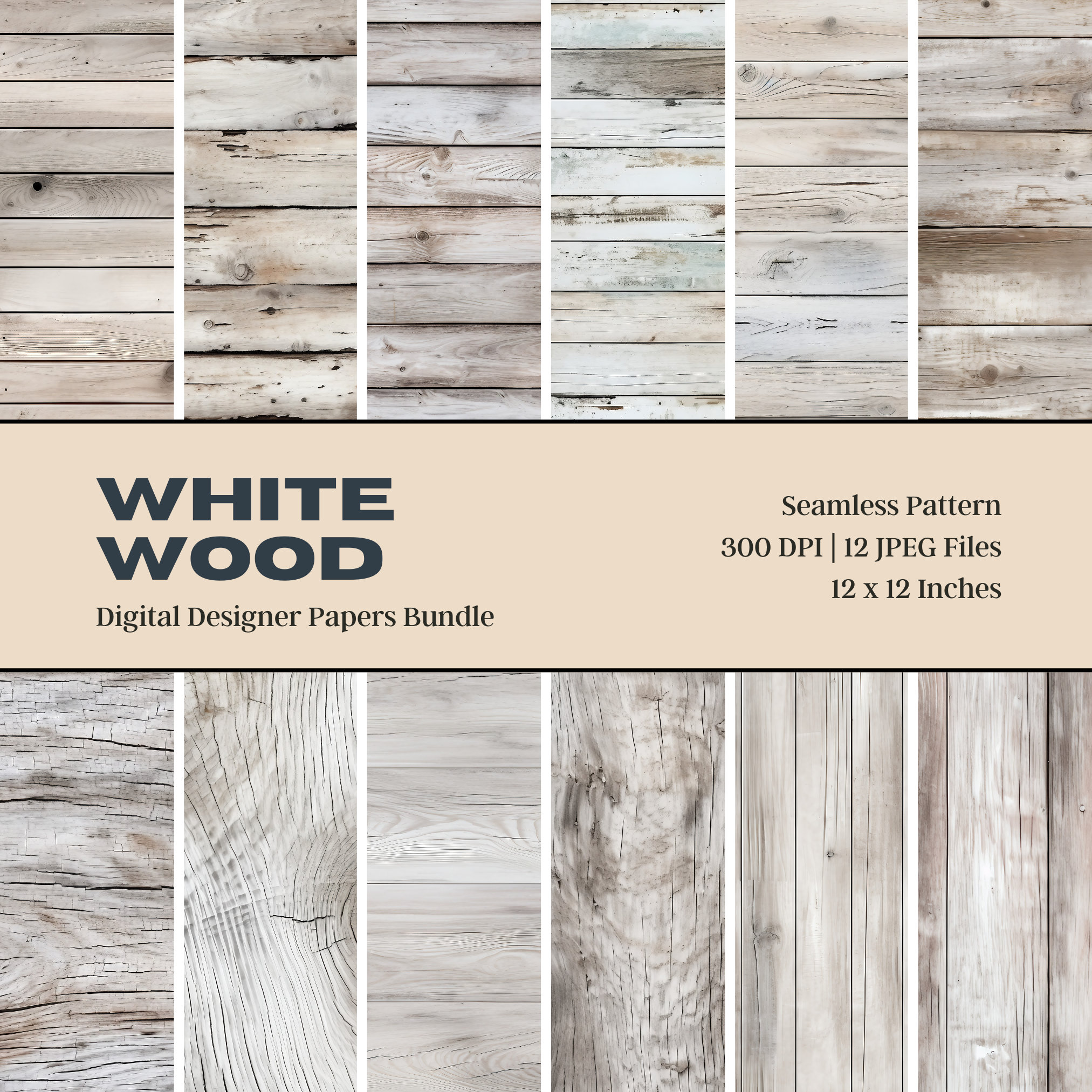 12 White Wood Digital Paper, Seamless Pattern, White Texture Paper ...