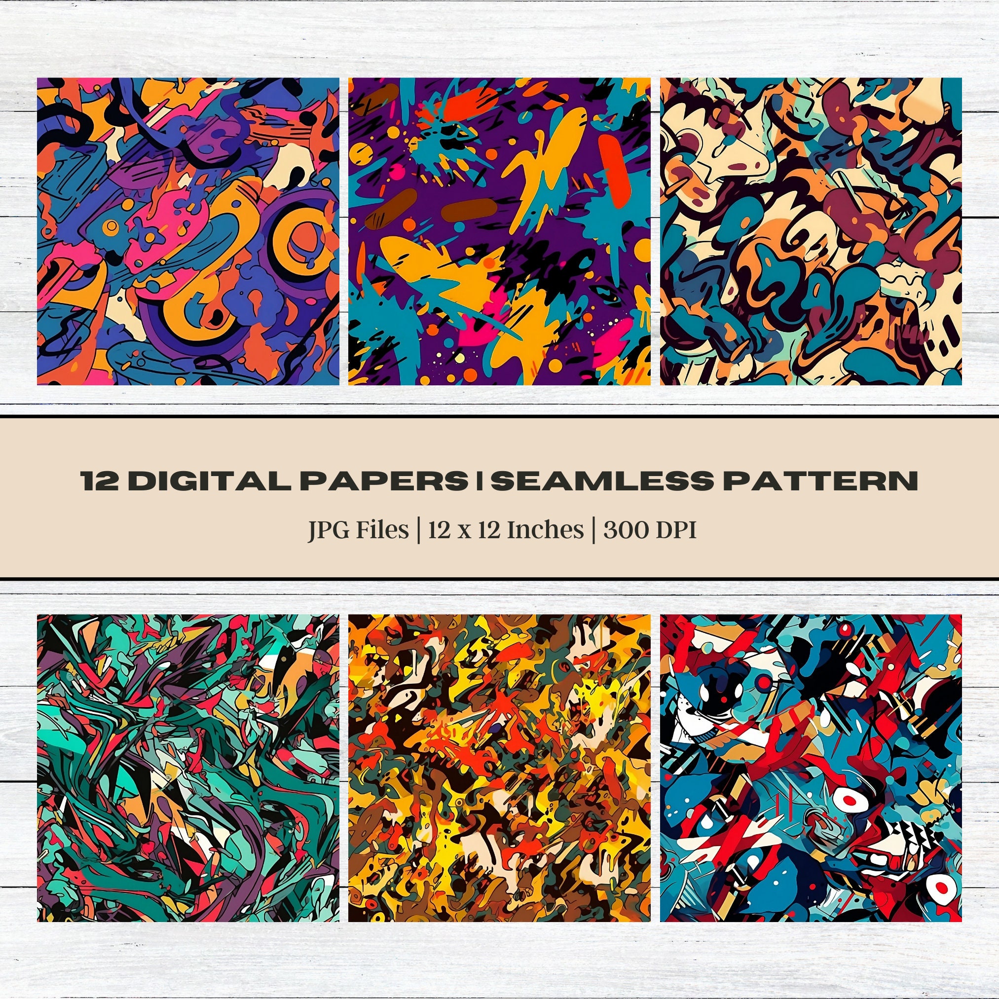 12 Graffiti Funk Seamless Patterns, Graffiti Seamless Background, Pop ...