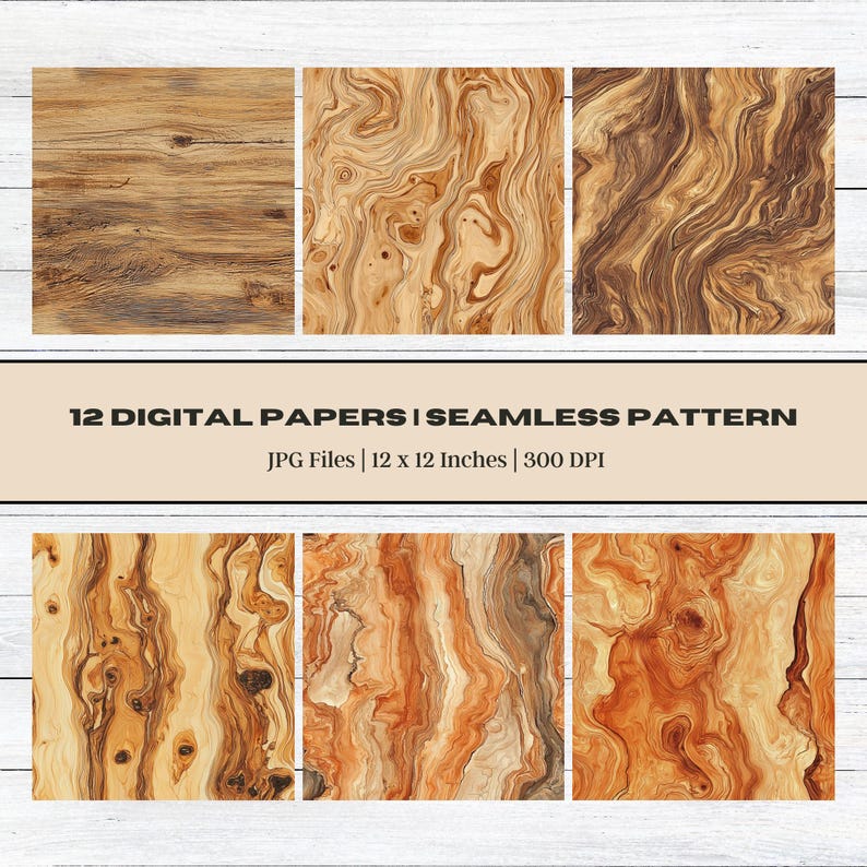 12 Wood Grain Digital Paper, Natural Wood Texture, Wooden Craft Paper ...