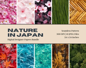 12 Japanese Nature Digital Paper, Seamless Design, Wave Pattern, Cherry ...