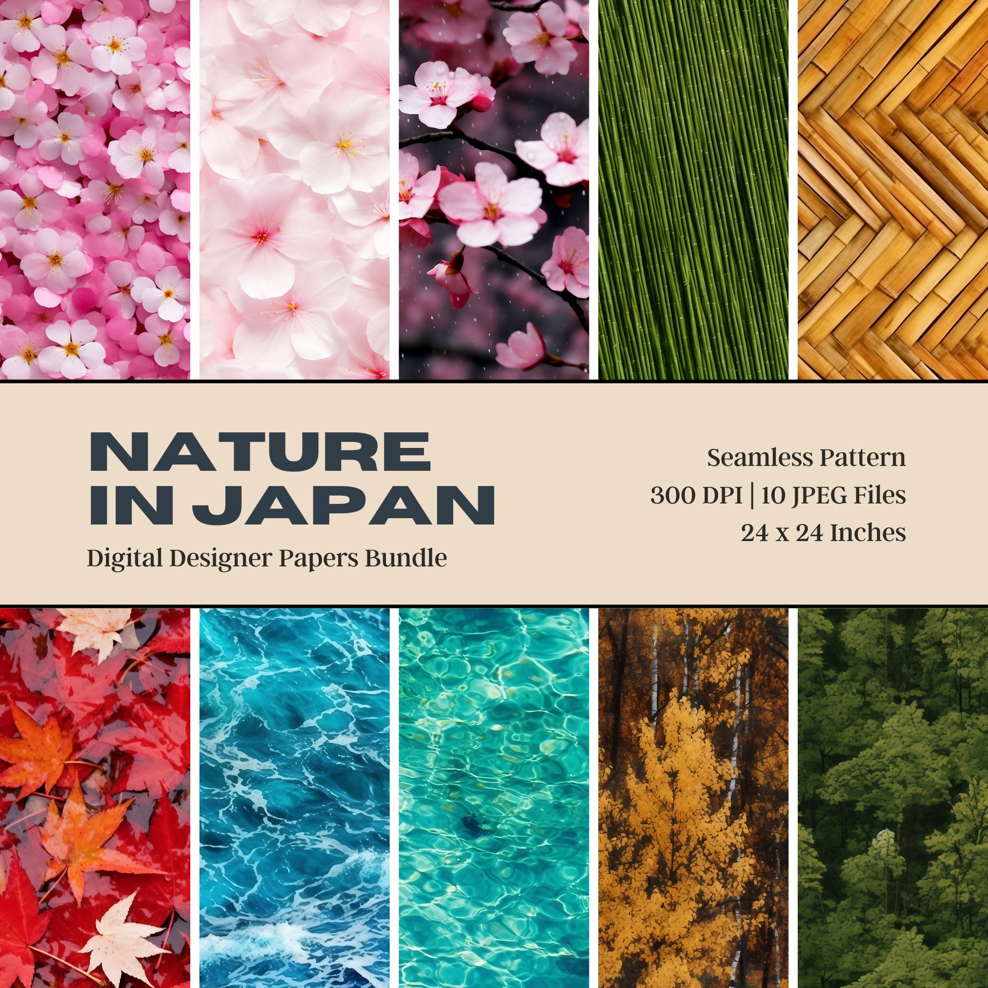 Japanese Nature Digital Paper Set, Wave, Blossom (digital Download) - Etsy