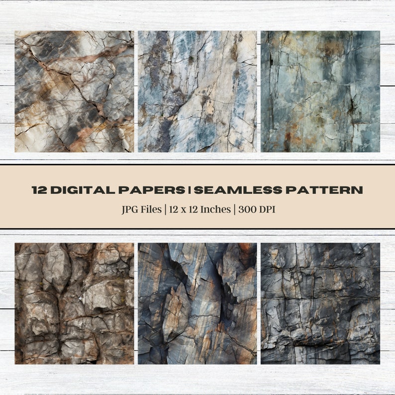 12 Cracked Cliff Rock Digital Paper, Seamless Pattern, Stone Texture ...