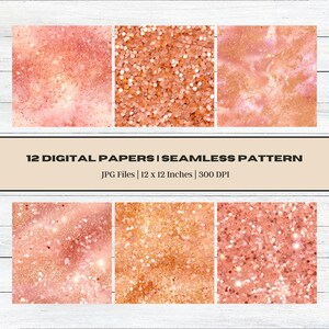 12 Rose Gold Glitter Digital Paper, Jewel Backgrounds, Glitter Texture ...