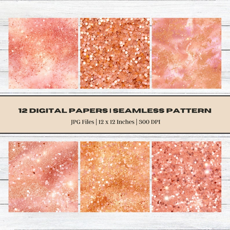 12 Rose Gold Glitter Digital Paper, Jewel Backgrounds, Glitter Texture ...