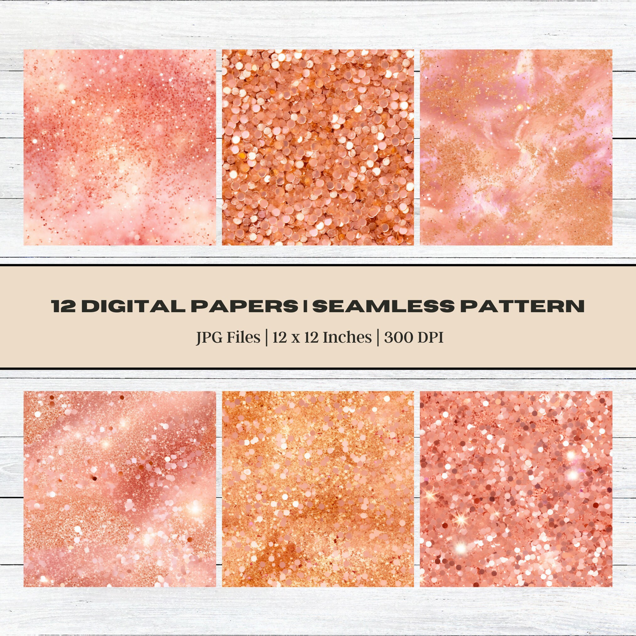 12 Rose Gold Glitter Digital Paper, Jewel Backgrounds, Glitter Texture ...