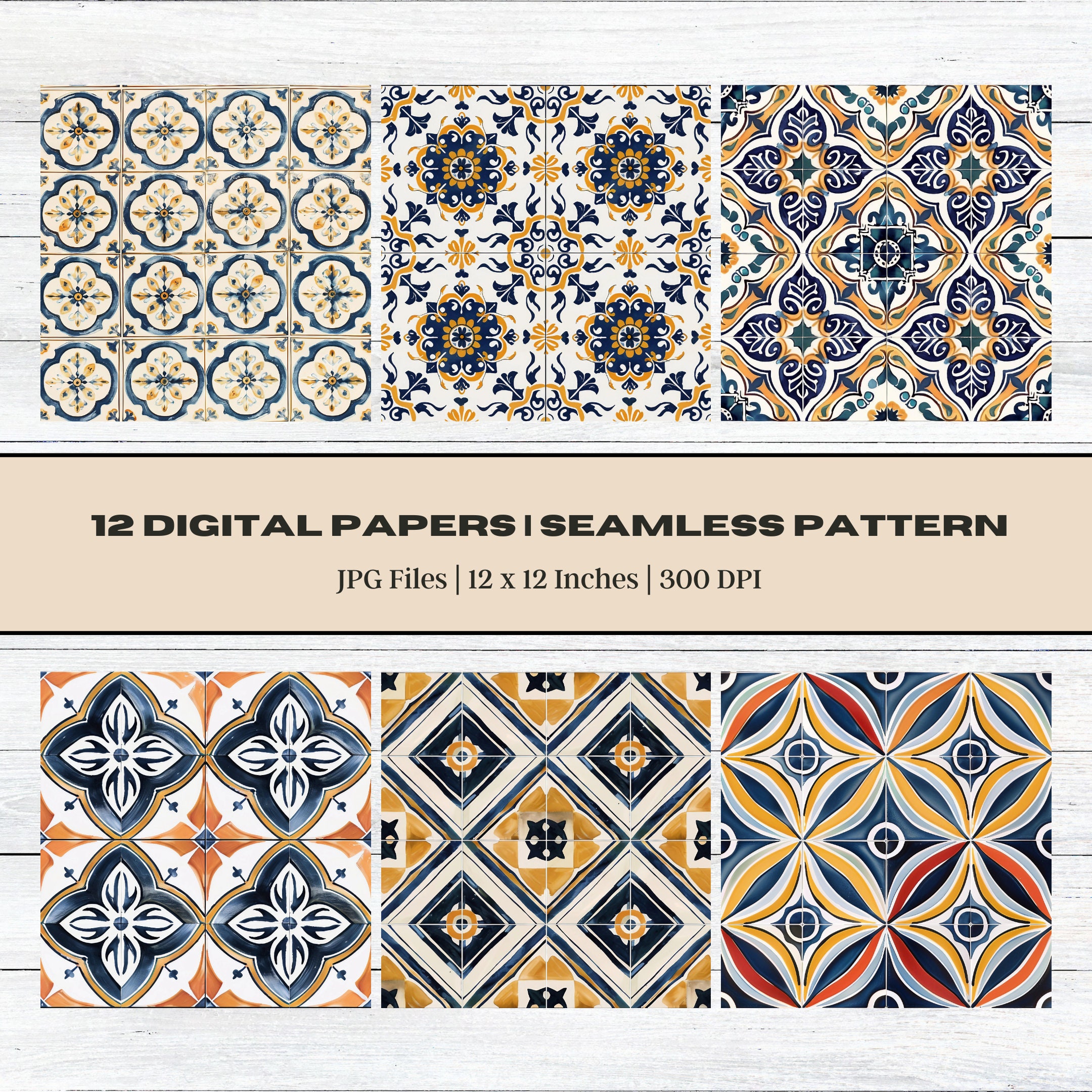 12 Spanish Tiles Digital Paper, Mosaic Tiles, Azulejos Tiles, Ceramic ...