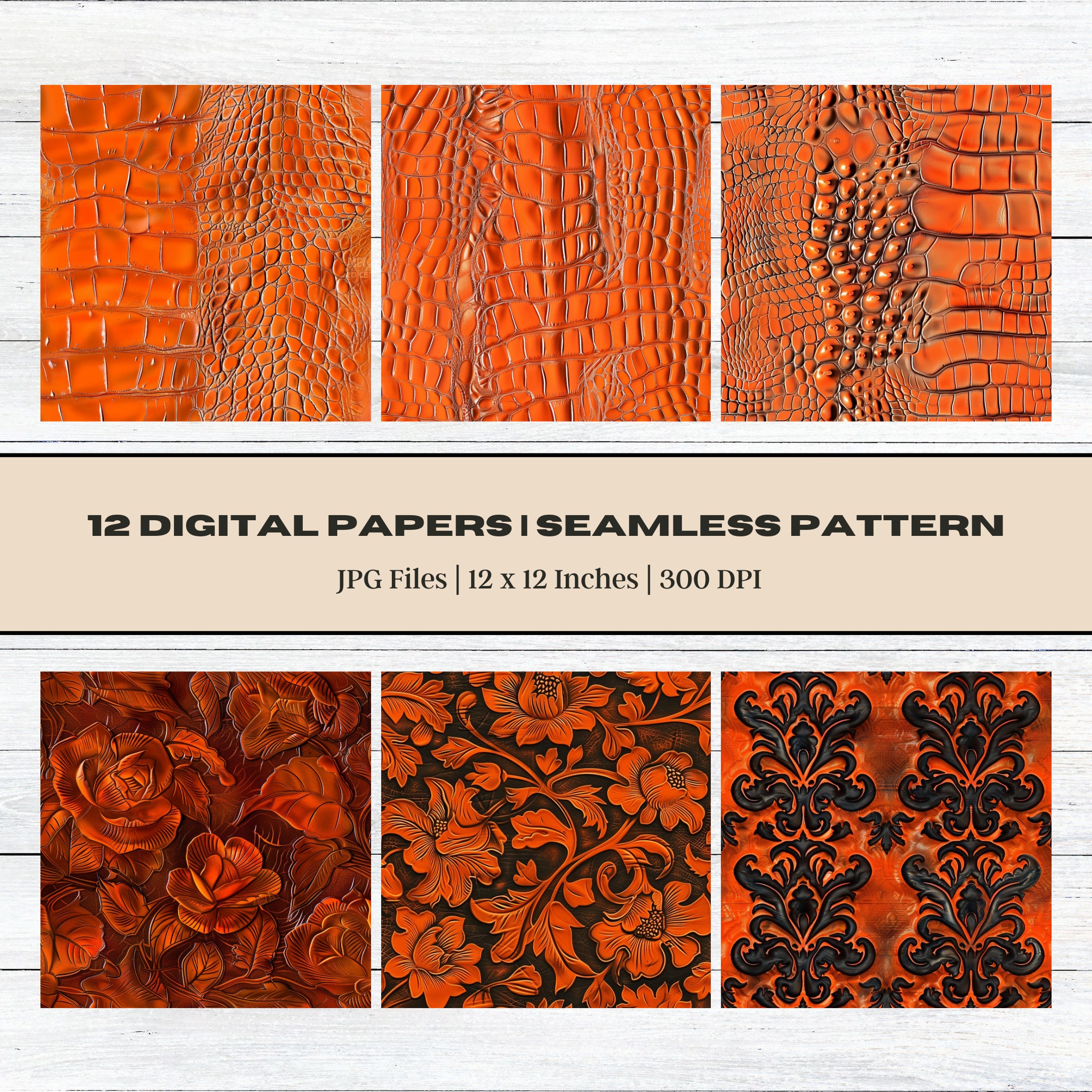 12 Embossed Leather Digital Paper, Leather Pattern, Floral Western ...