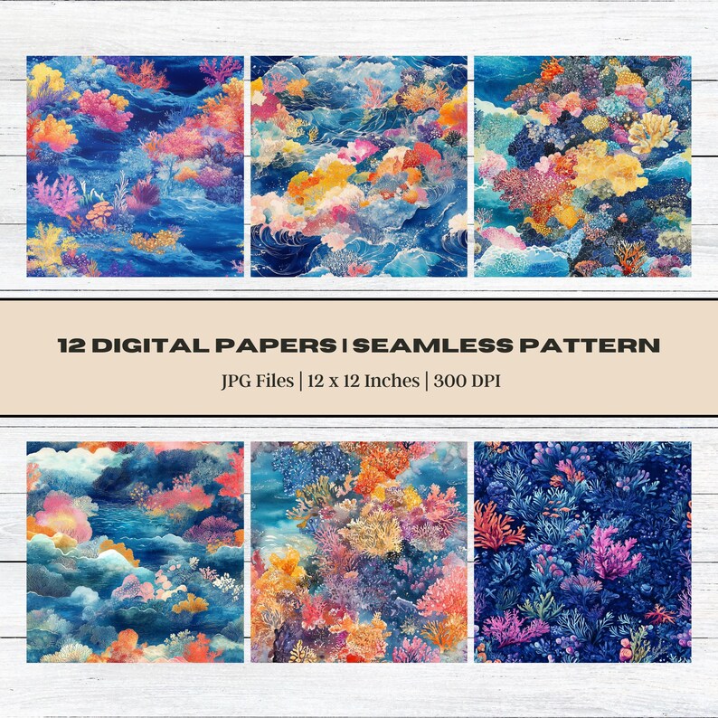 12 Coral Reef Digital Paper, Seamless Design, Underwater Ocean Pattern ...