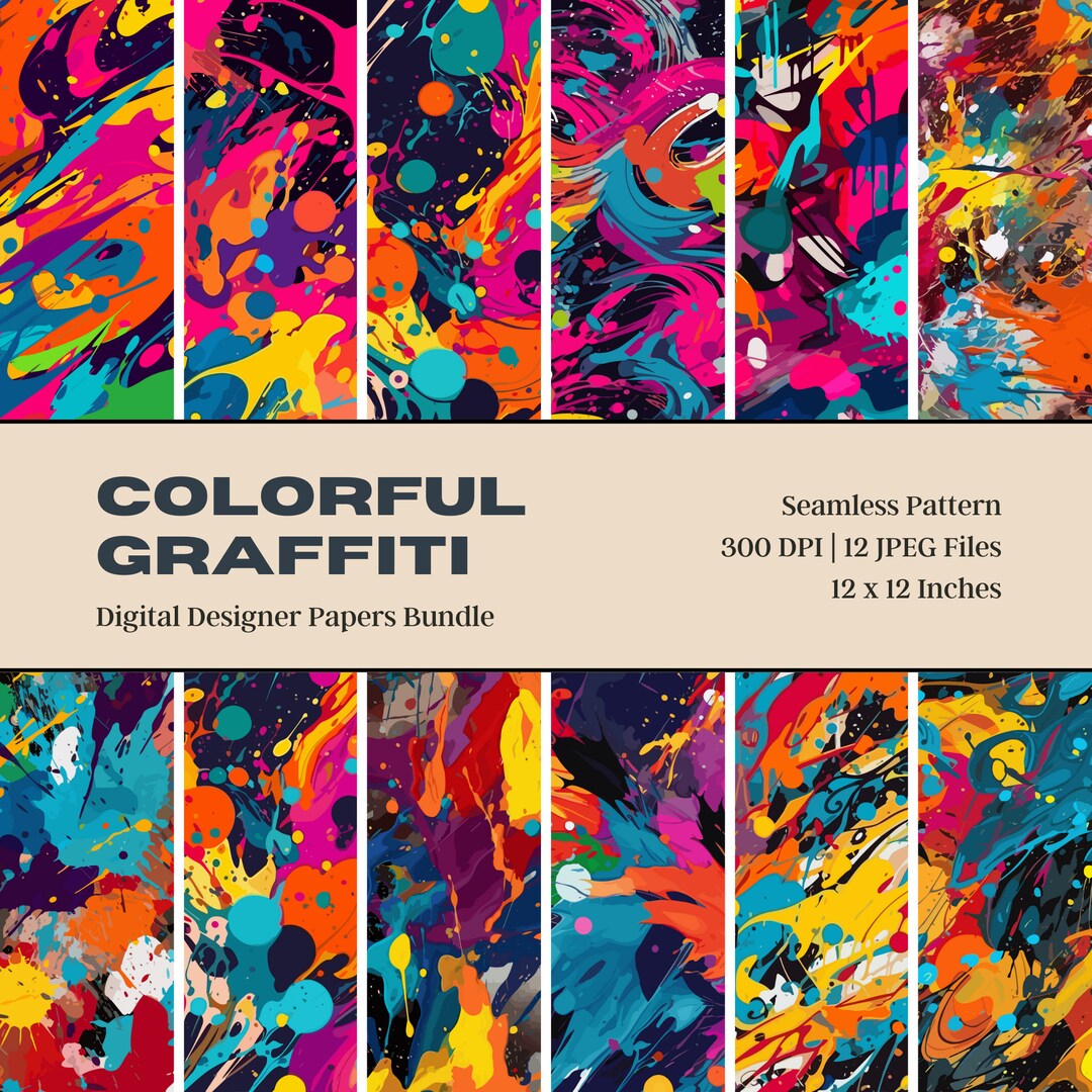 12 Colorful Graffiti Seamless Patterns, Urban Street Art, Scrapbooking ...