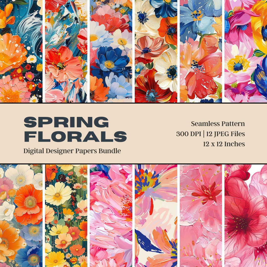 12 Spring Florals Digital Paper, Impressionist Florals, Spring Flowers ...
