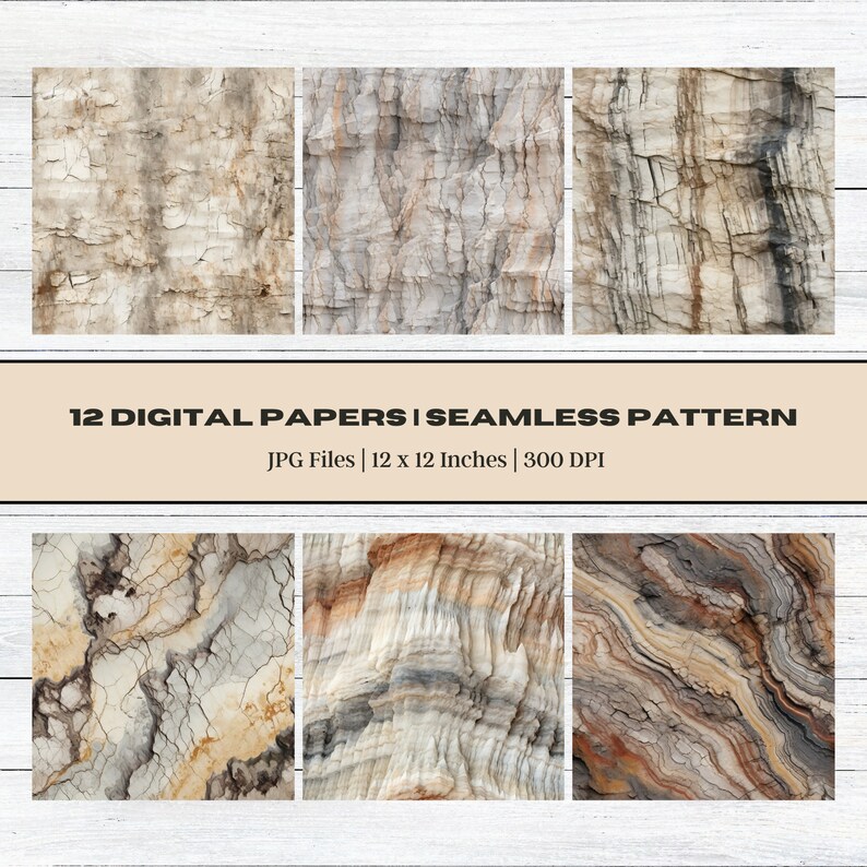 12 Cliff Rock Digital Paper, Seamless Pattern, Stone Texture Background ...