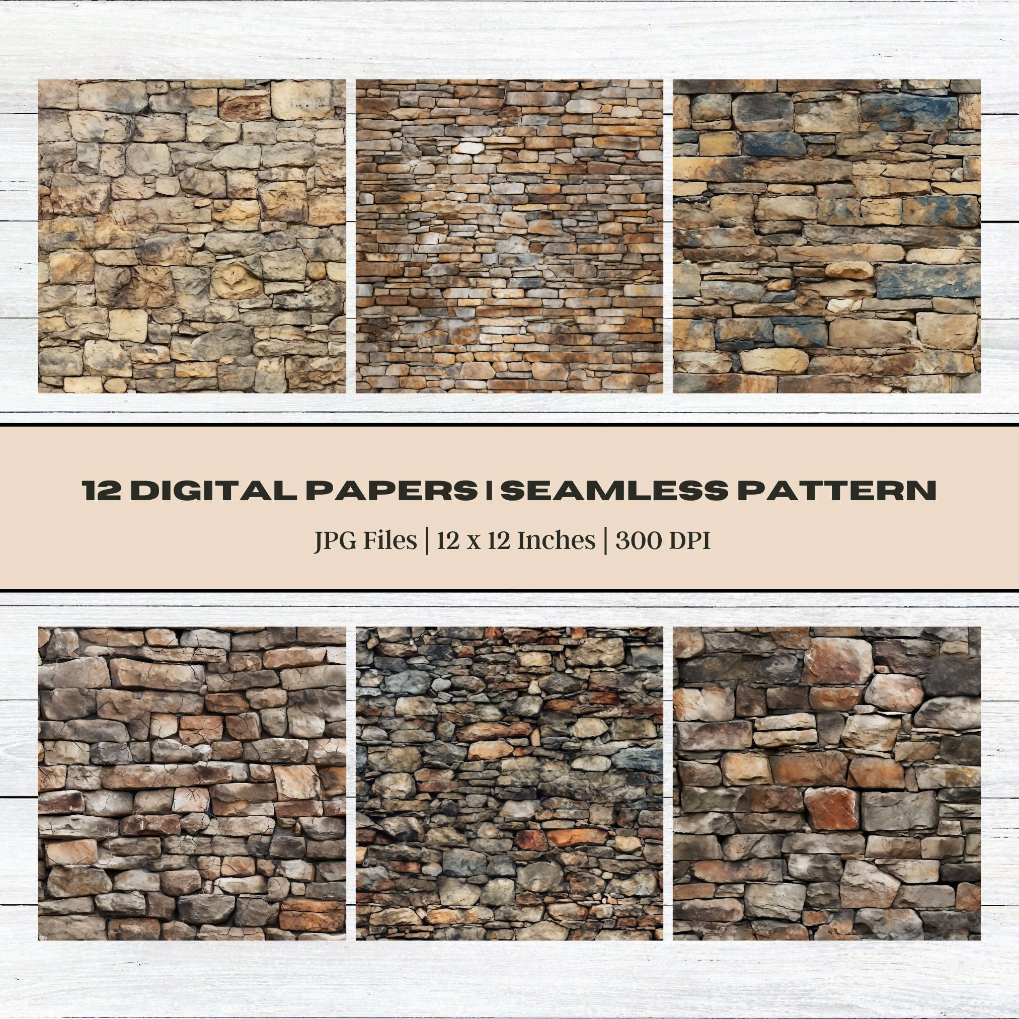 12 Stone Wall Digital Paper, Seamless Pattern, Stone Texture Background ...