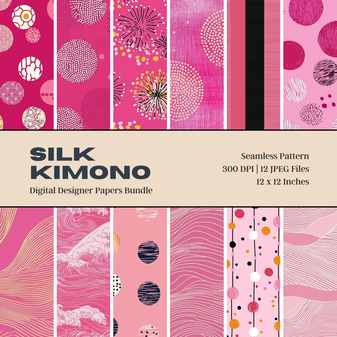 12 Silk Kimono Digital Paper, Pink Kimono, Slik Texture, Printable ...