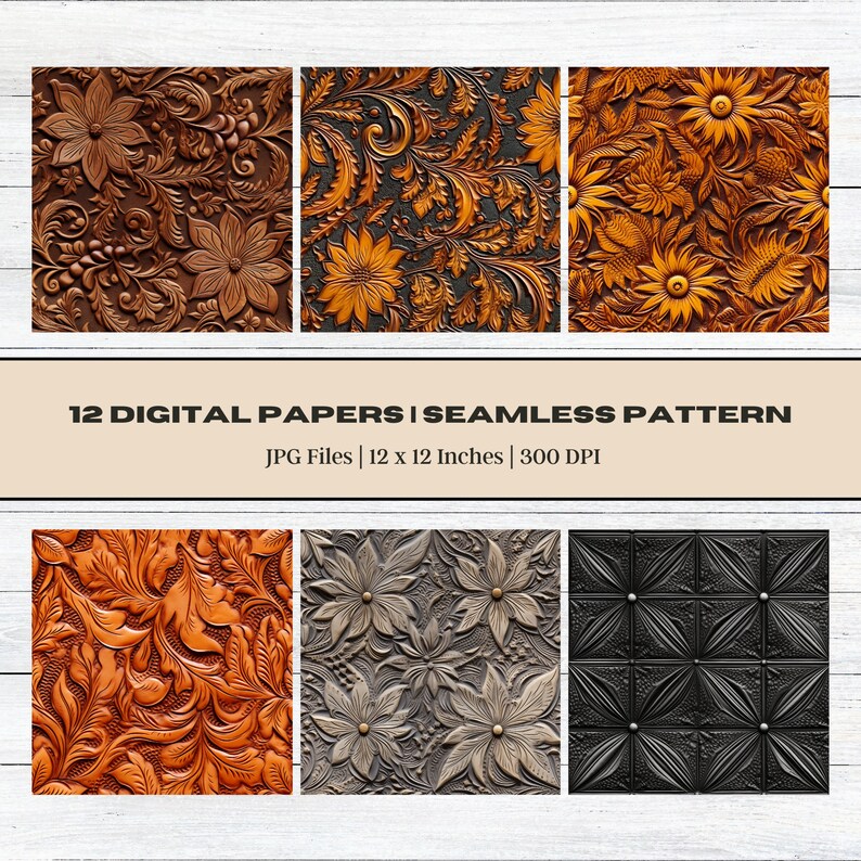 12 Engraved Leather Digital Paper, Leather Pattern, Embossed Leather ...