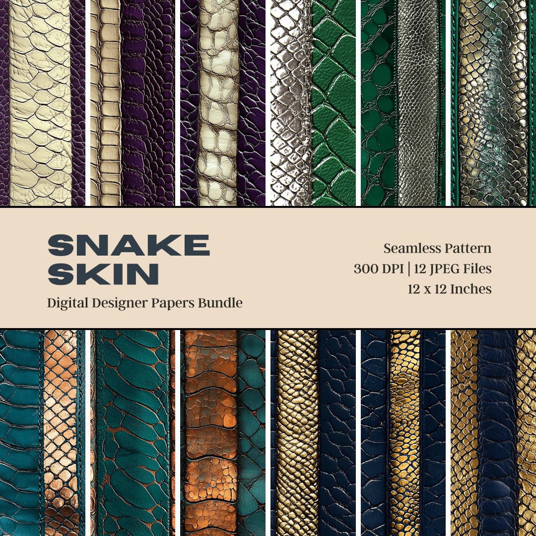 Exotic Snake Skin Digital Paper, Reptile Leather Pattern (12x12in, 300 ...